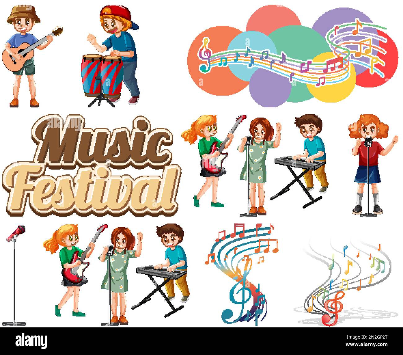Kids musical instruments and music symbols set illustration Stock ...