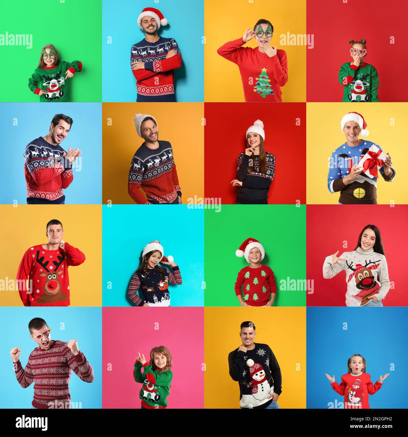 Collage with photos of adults and children in different Christmas ...