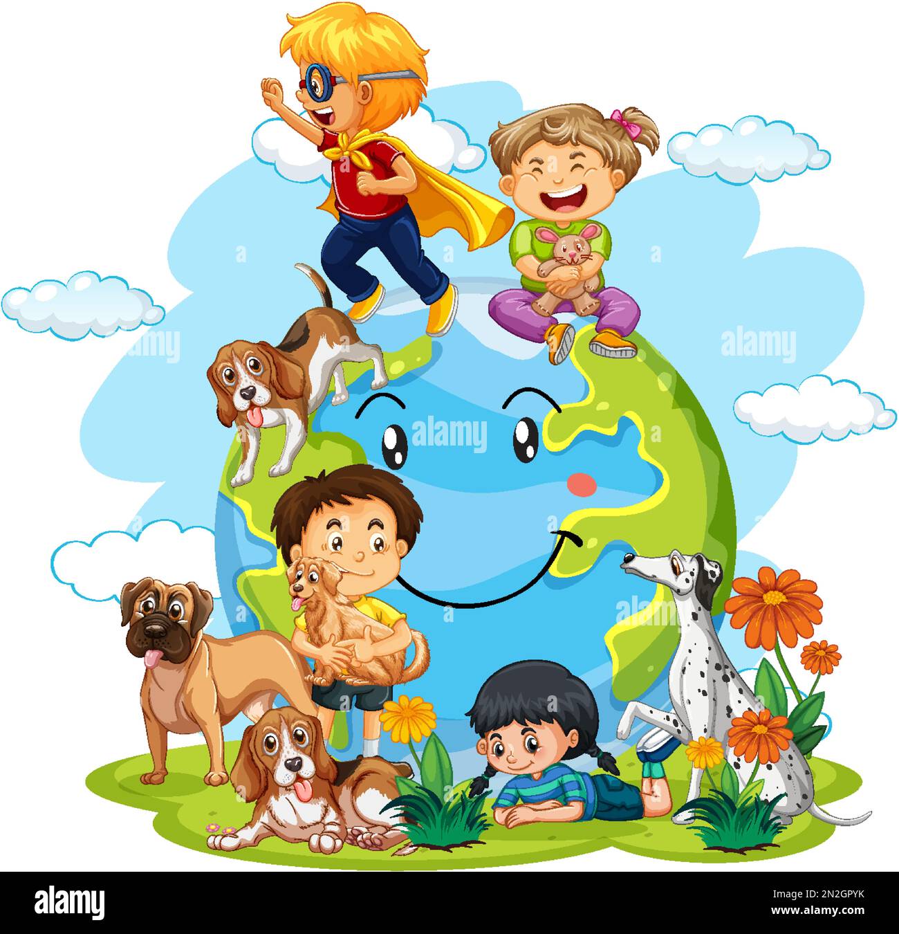 Earth planet with cartoon characters illustration Stock Vector Image ...