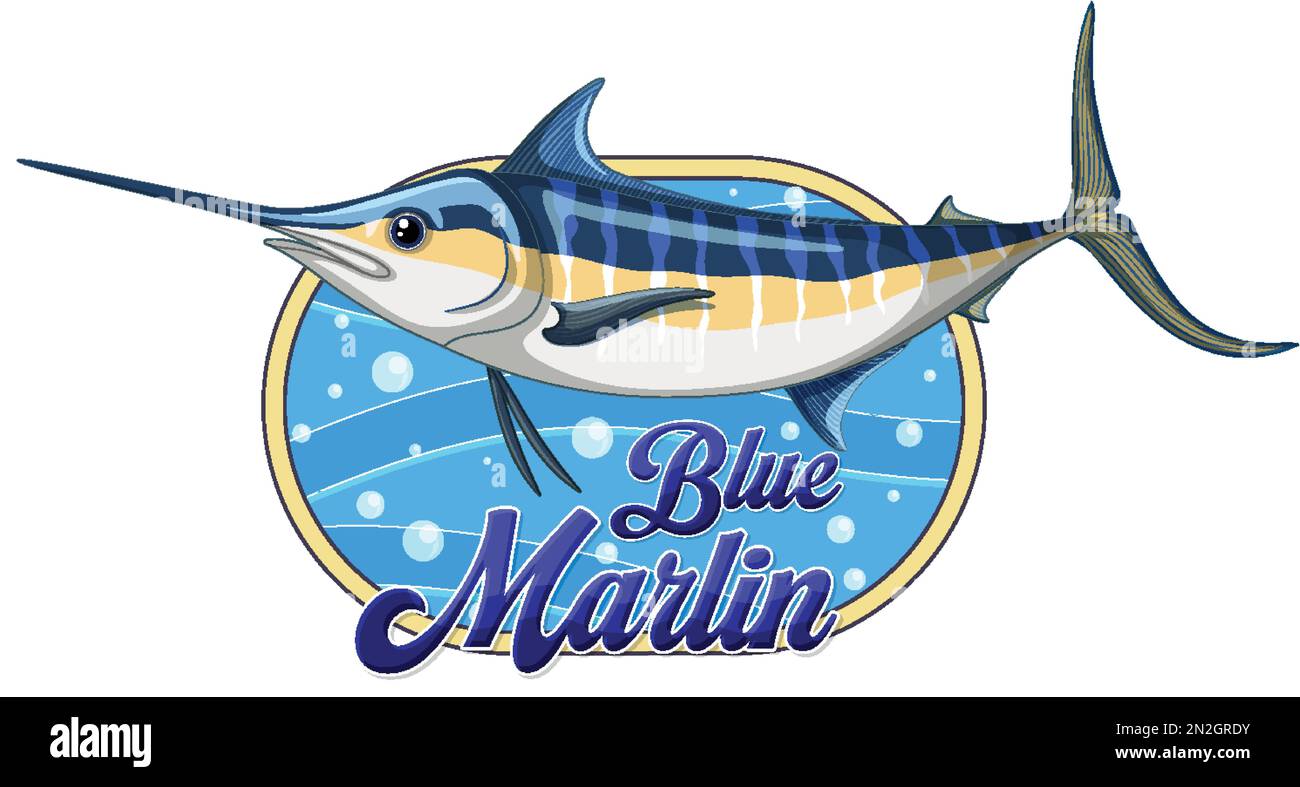 Blue marlin fish logo with carton character illustration Stock Vector ...