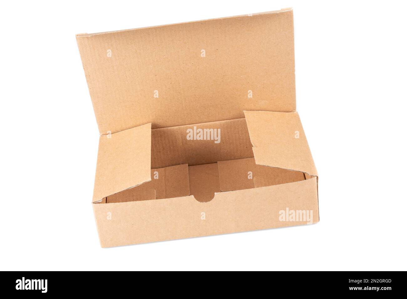 open empty cardboard brown box container isolated in white background ...
