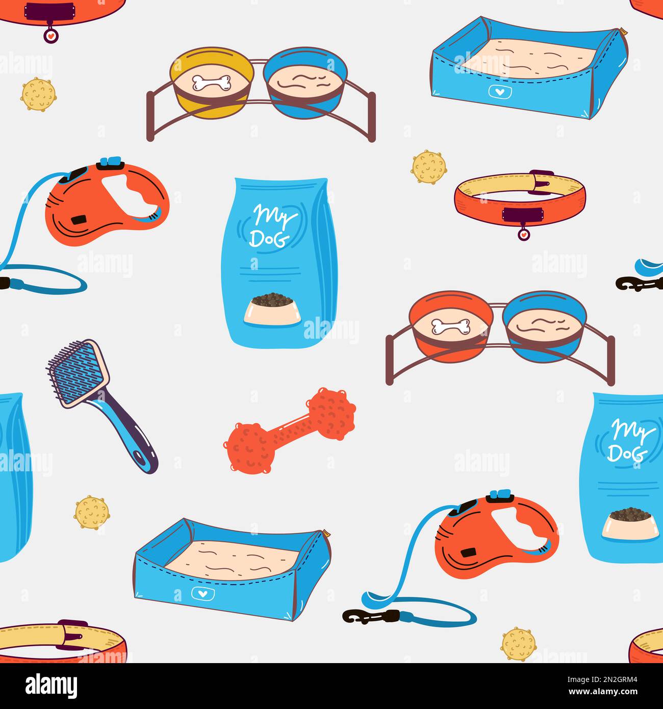 Seamless pattern with hand drawn dogs items. Animals pattern. Dogs ...