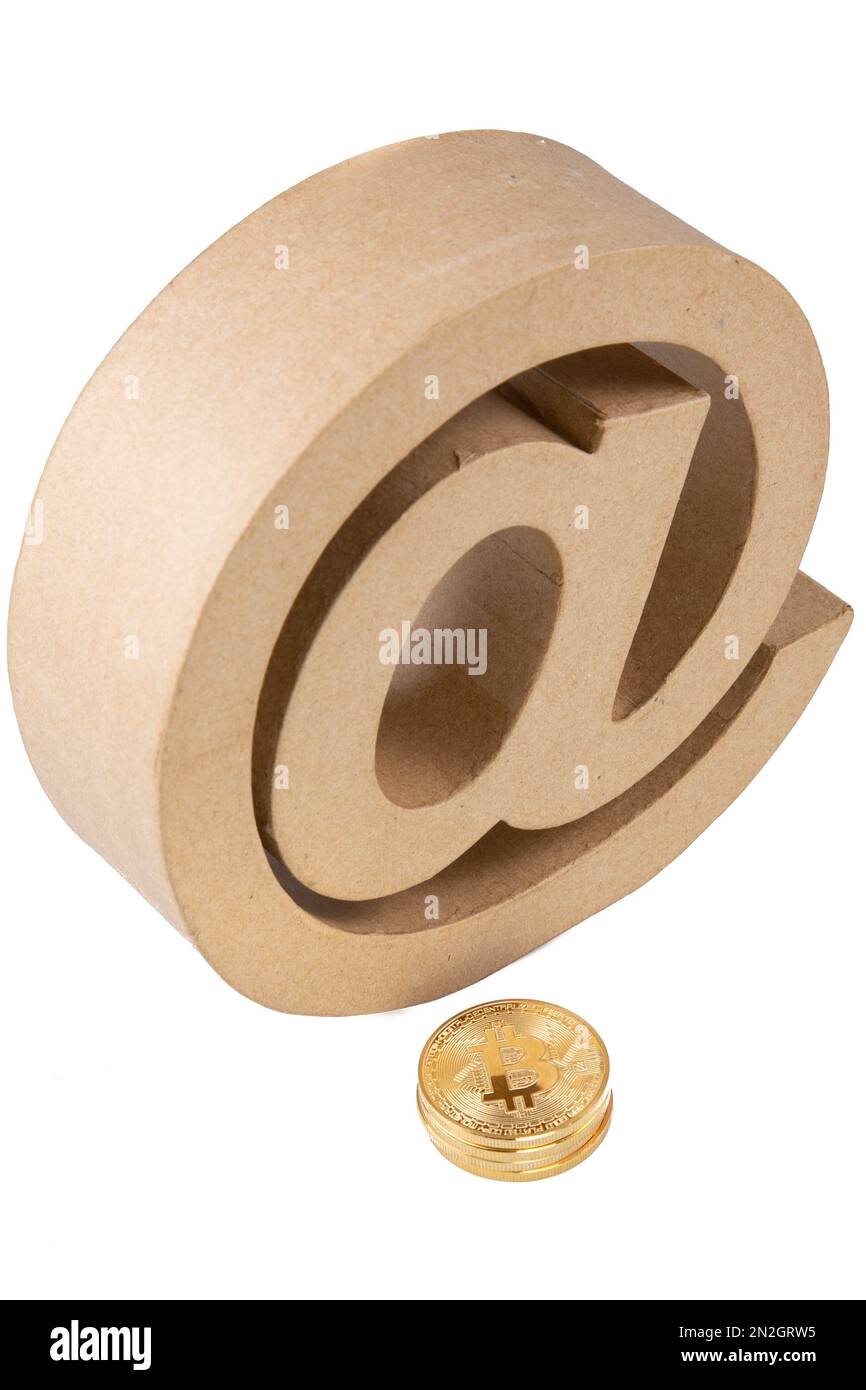 arobase sign with bitcoin crypto currency isolated in white background ...