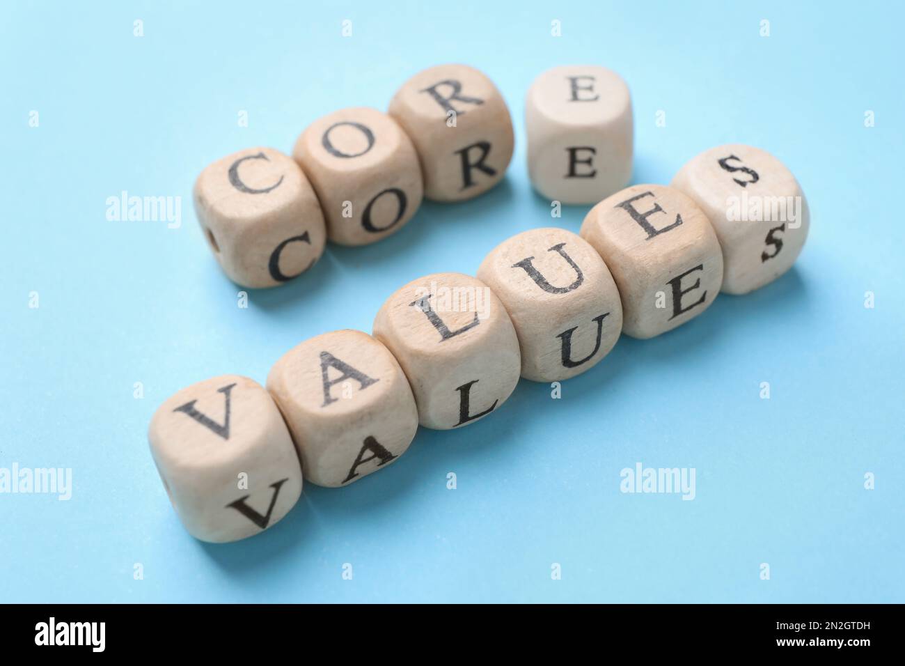 Beads with phrase CORE VALUES on light blue background Stock Photo - Alamy