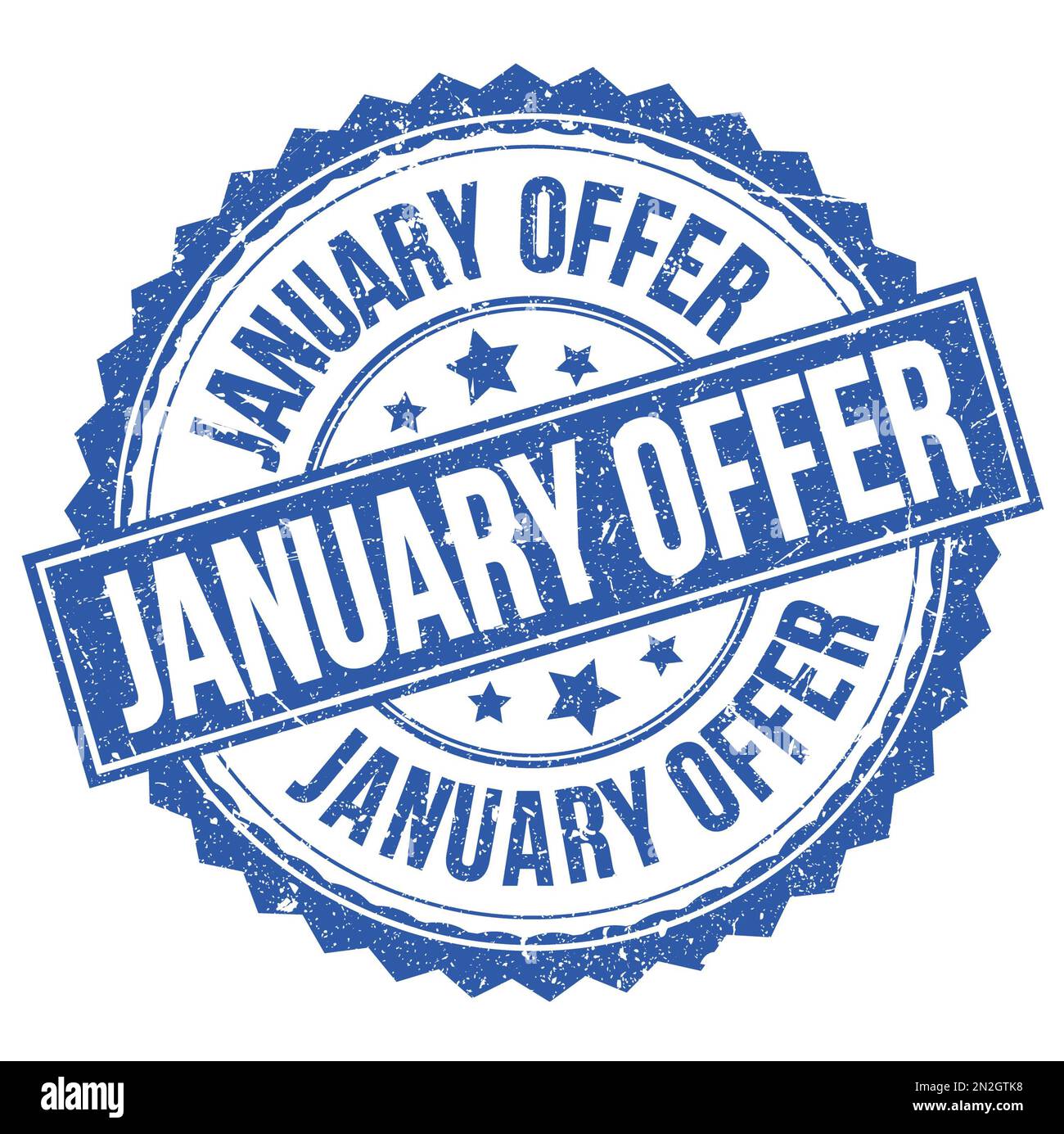 JANUARY OFFER text written on blue round stamp sign Stock Photo - Alamy