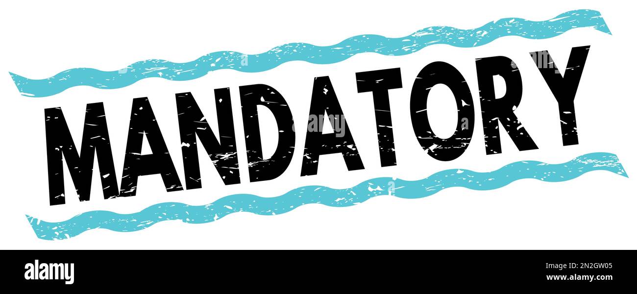 MANDATORY text written on blue-black lines stamp sign Stock Photo - Alamy