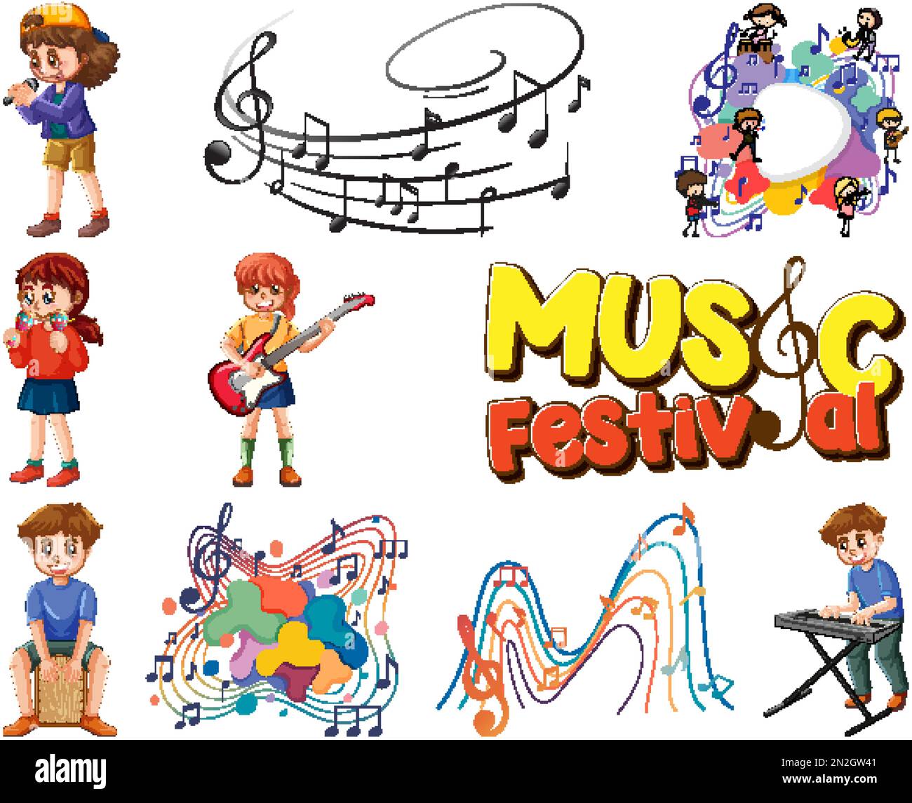 Kids musical instruments and music symbols set illustration Stock ...