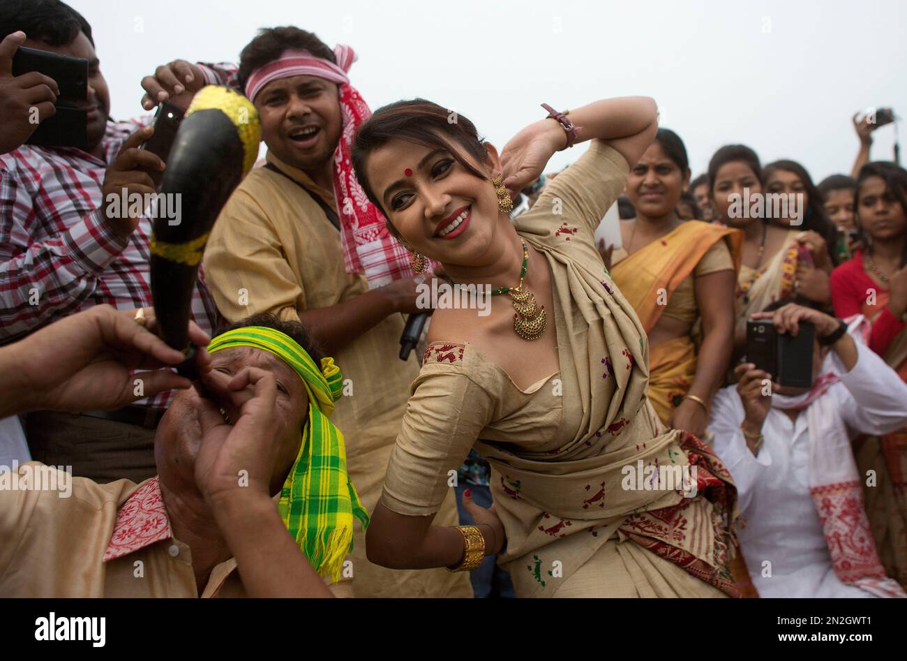 Assamese people perform Bihu dance during Rongali Bihu, a harvest ...