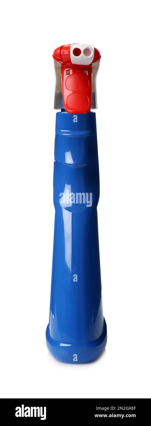 Blue spray bottle of cleaning product isolated on white Stock Photo - Alamy
