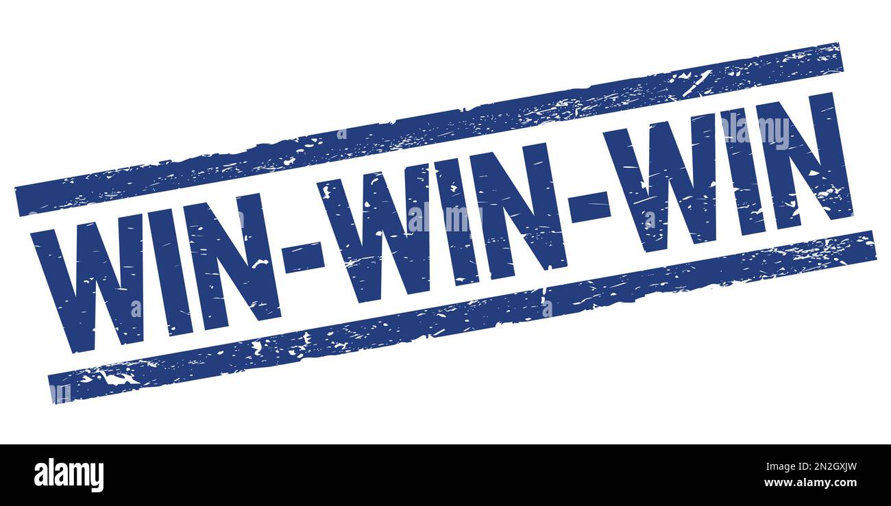 WIN-WIN-WIN text written on blue rectangle stamp sign Stock Photo - Alamy