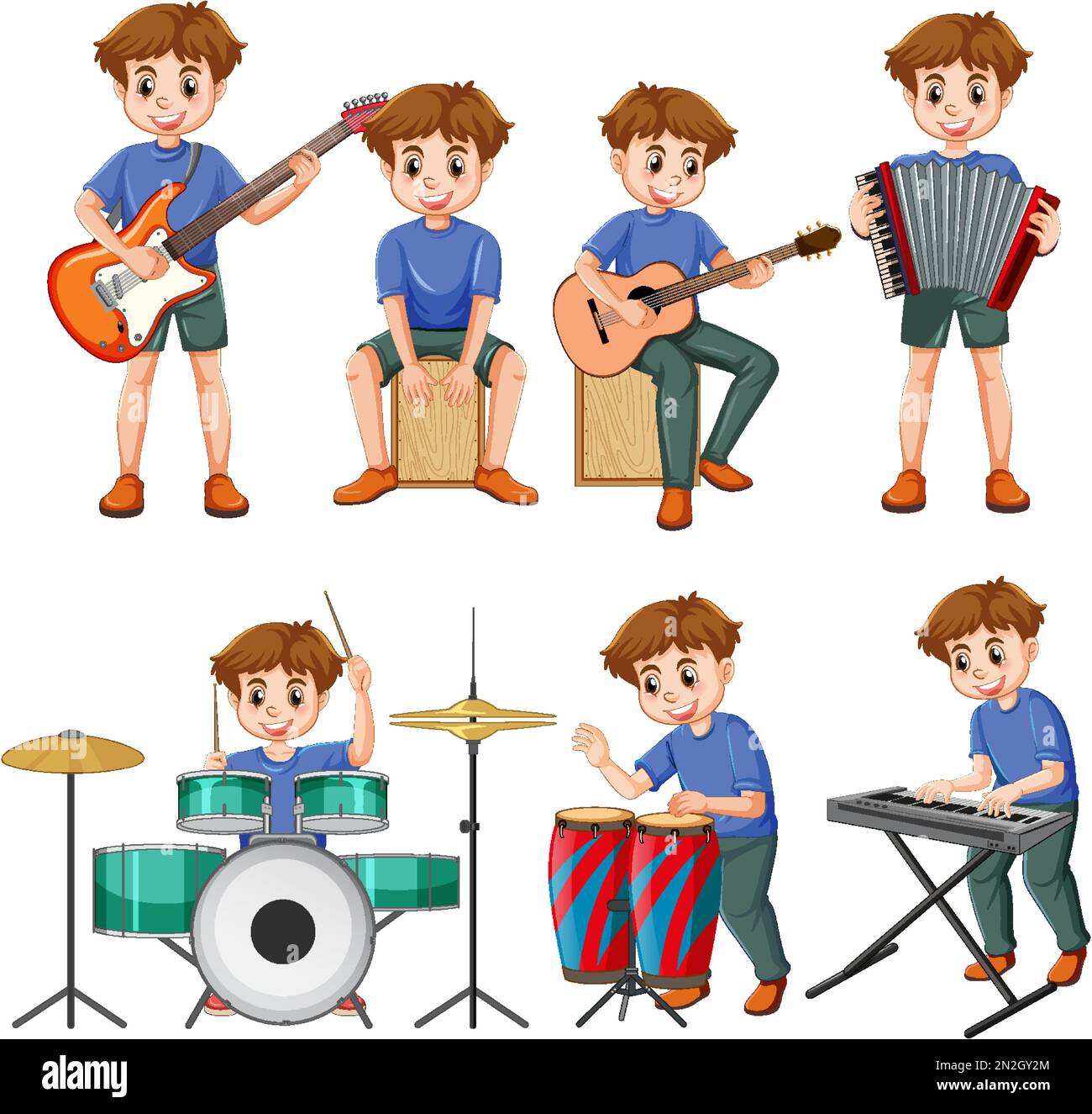 Set of kids playing different musical instrument illustration Stock ...