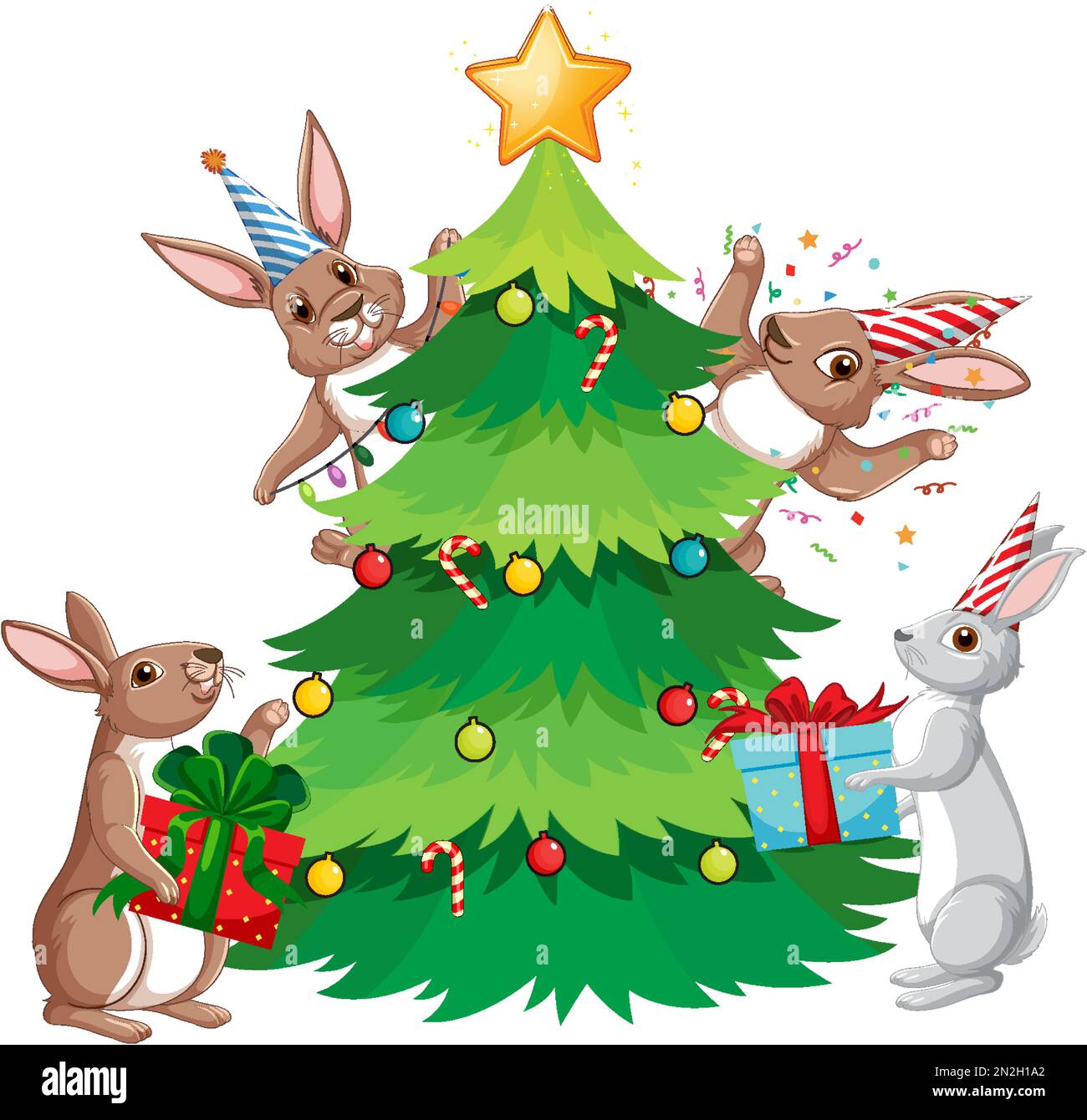 Christmas tree with cute rabbit illustration Stock Vector Image & Art ...