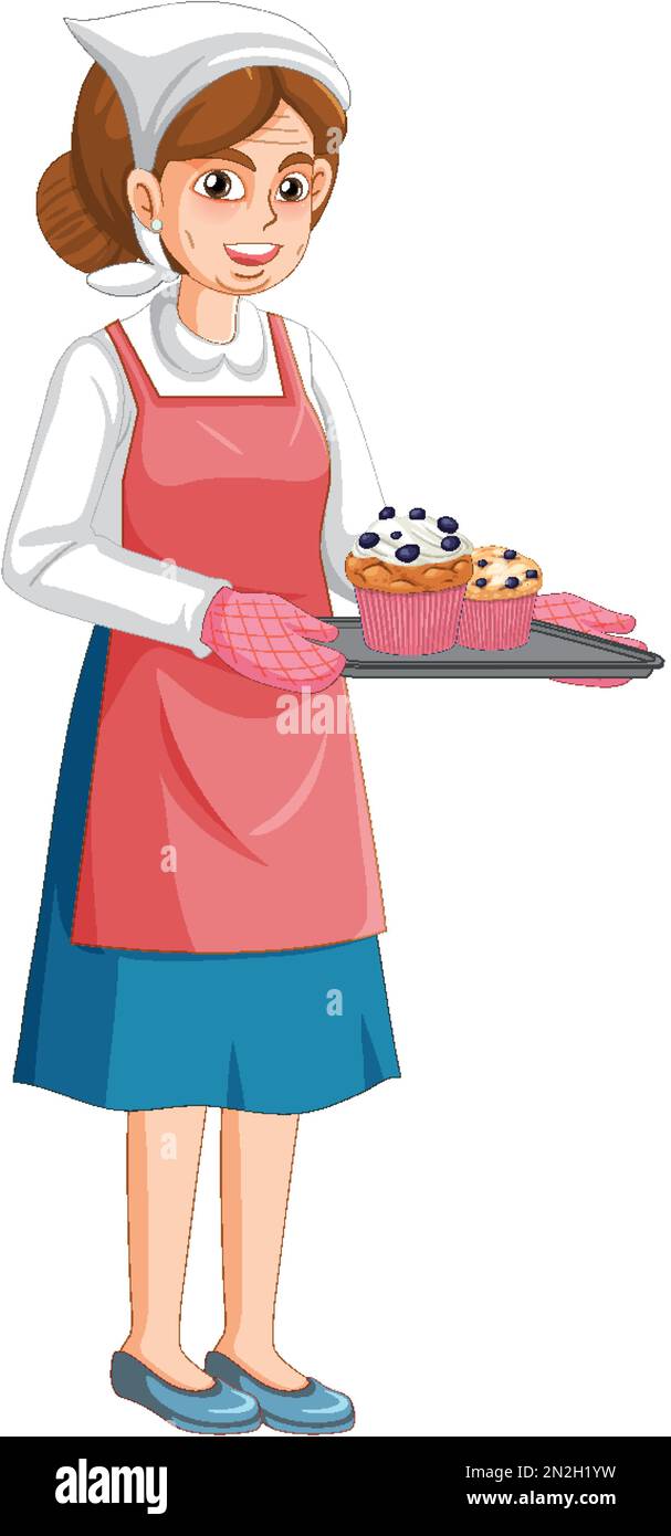 Lady baker holding muffin tray illustration Stock Vector Image & Art ...