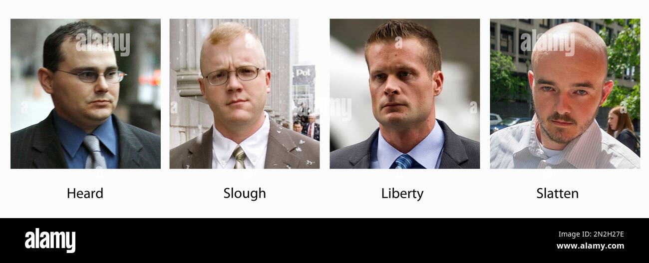 FILE - In these various file photos, Blackwater guards, from left, Dustin Heard, Paul Slough ...