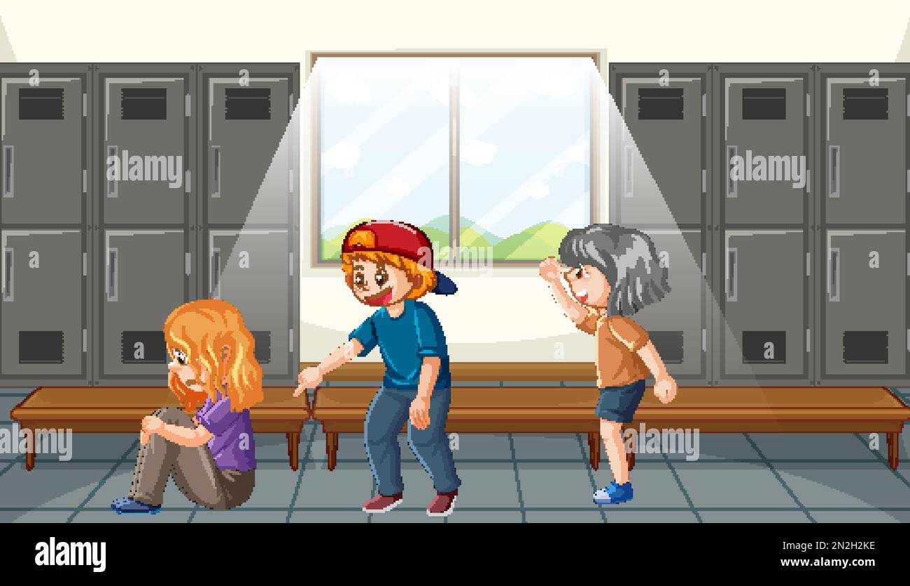 School bullying with student cartoon characters illustration Stock ...