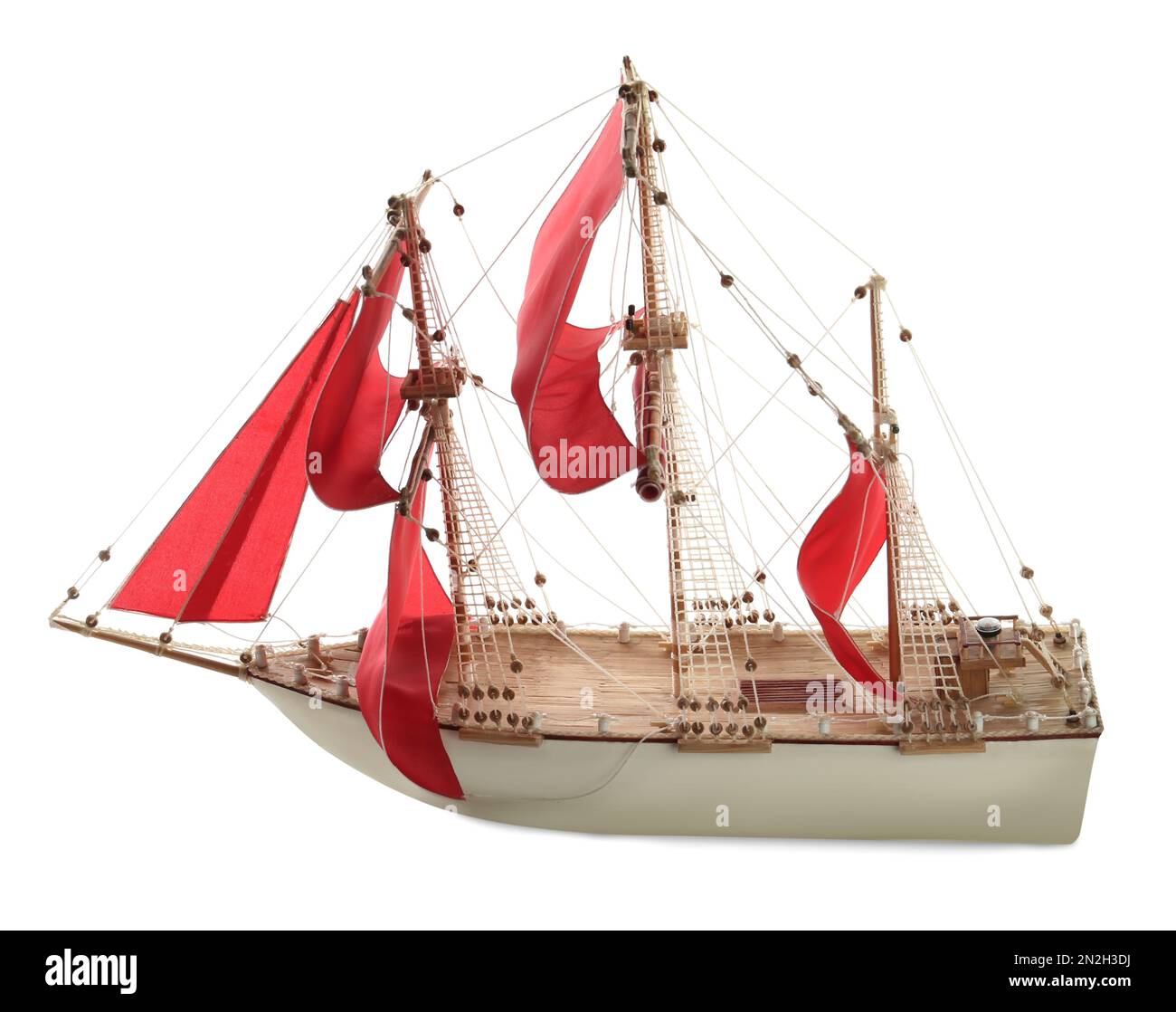 Beautiful small ship model isolated on white Stock Photo - Alamy