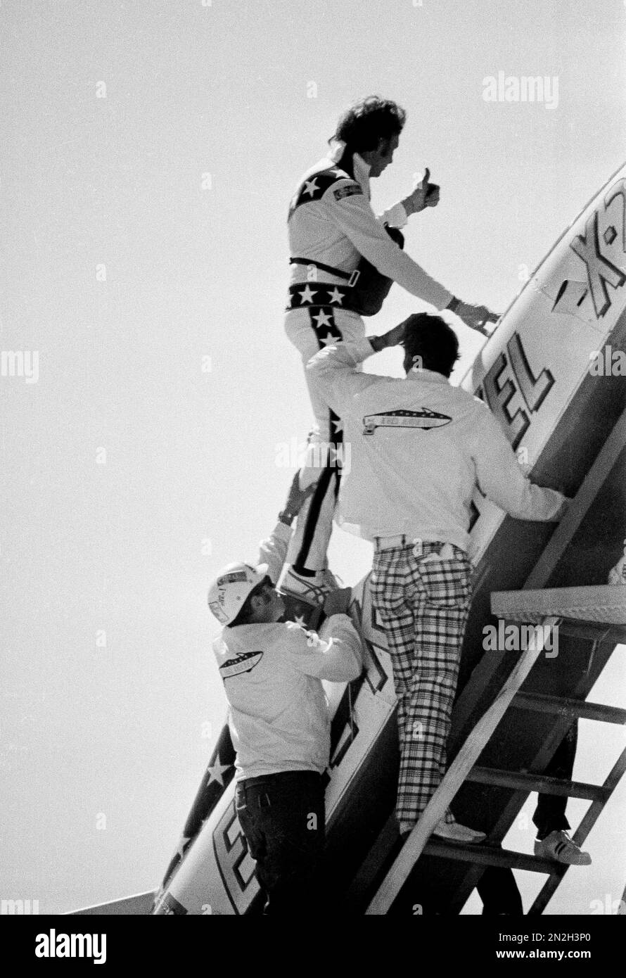 American daredevil stunt motorcyclist, Evel Knievel, gives the thumbs ...
