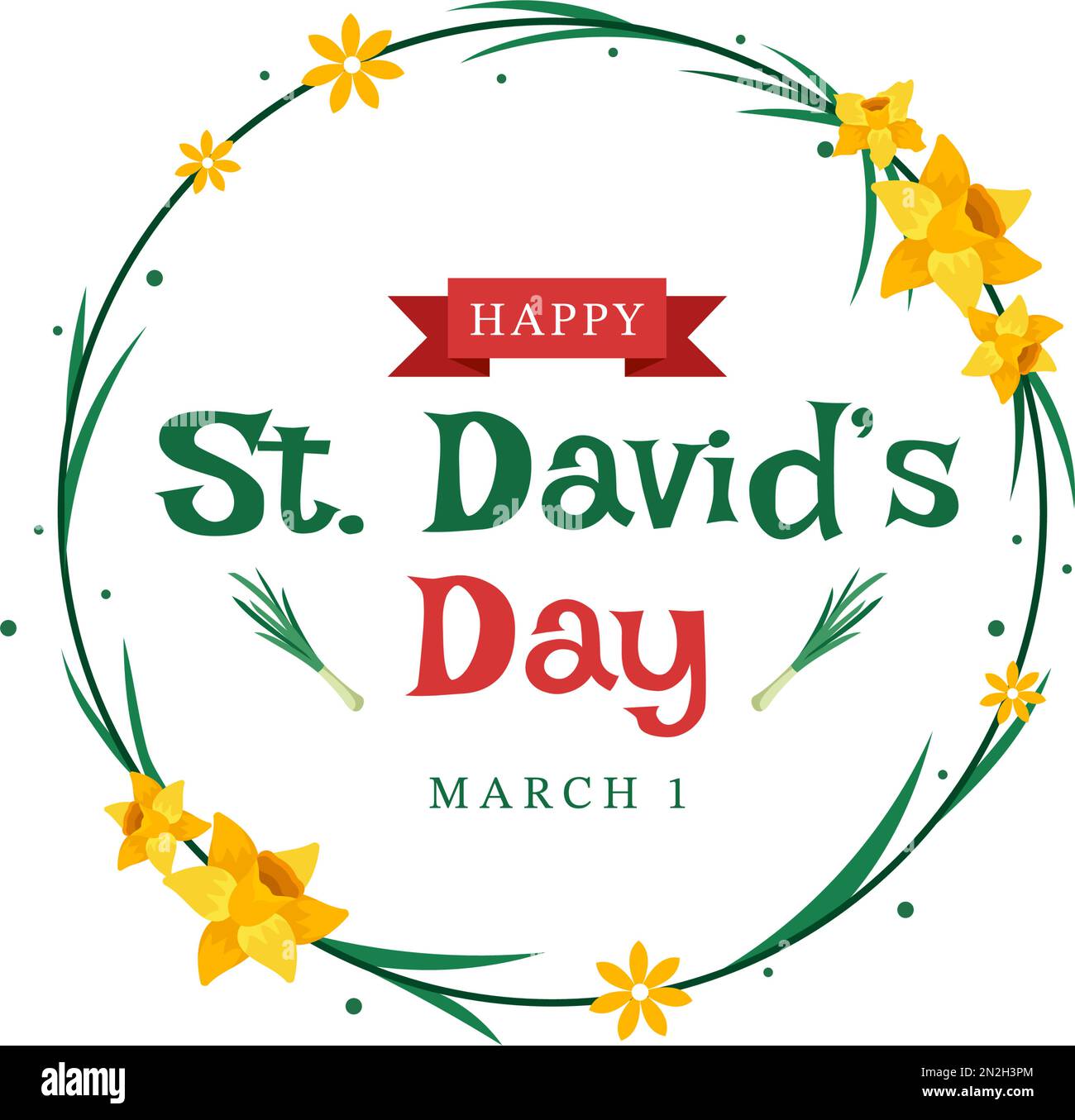 Happy St David's Day on March 1 Illustration with Welsh Dragons and ...