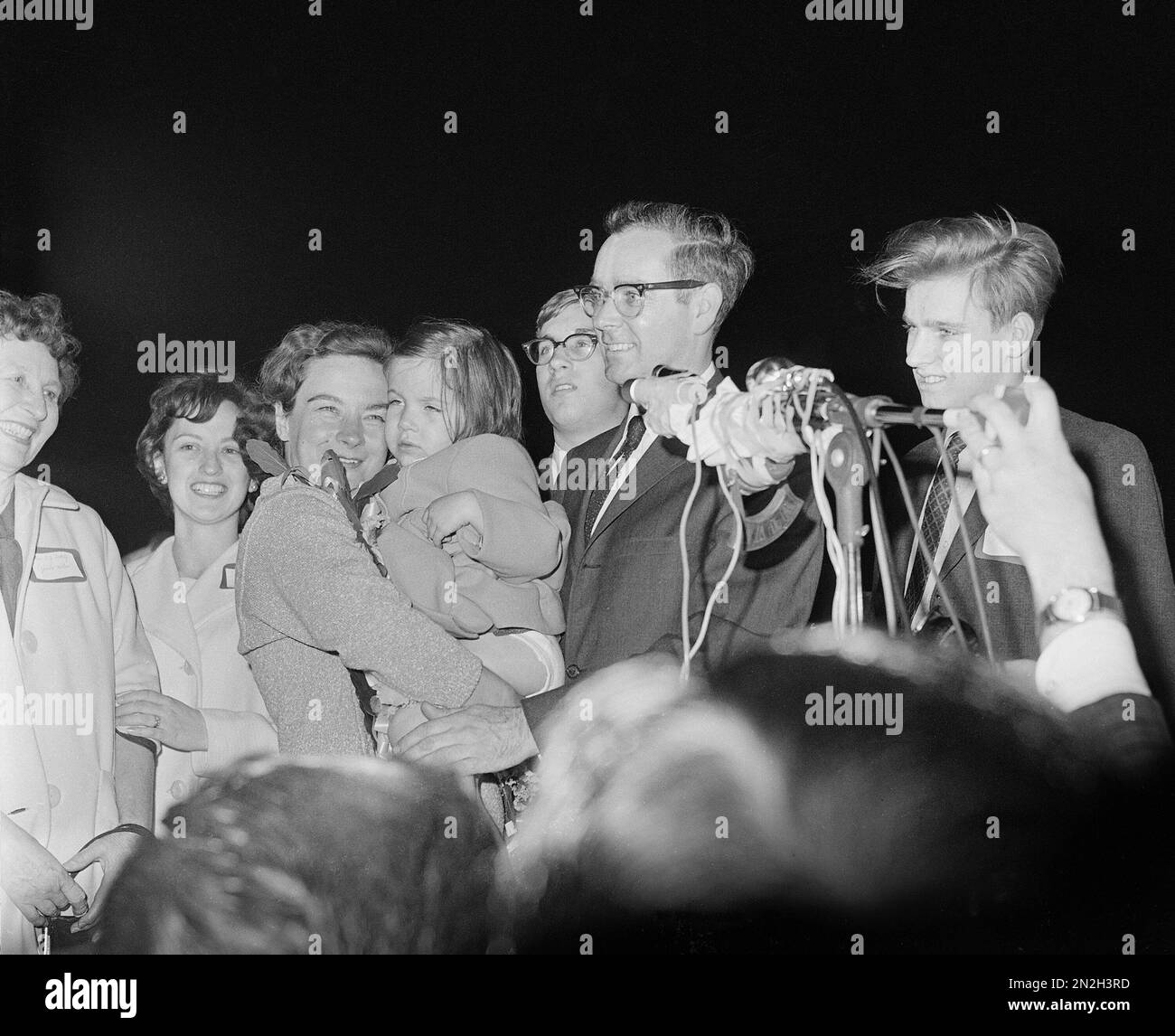 Jerrie Mock is greeted by her happy family after her arrival at Port ...