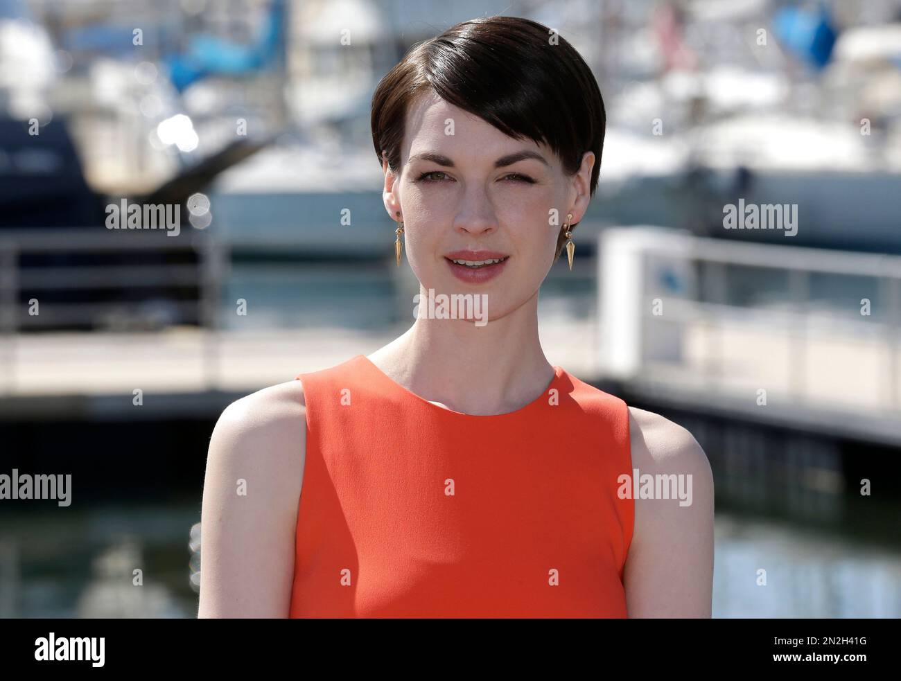 English actress Jessica Raine poses for photographers during the MIPTV ...