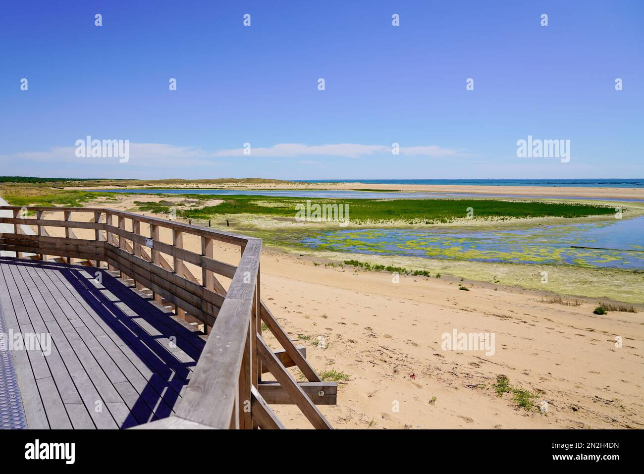 sea access walkway on sand beach atlantic ocean horizon in Jard sur Mer ...
