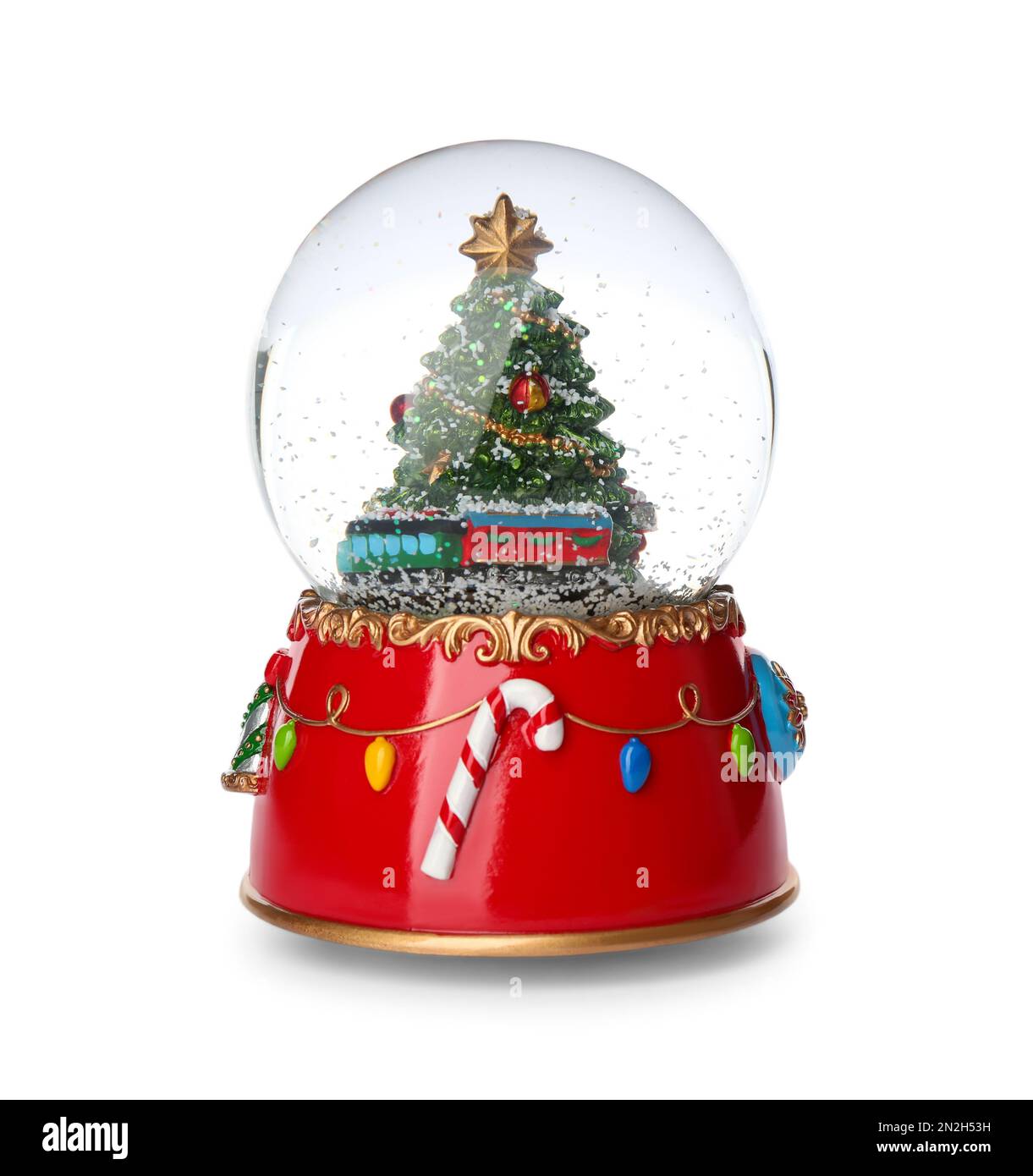 Beautiful snow globe with Christmas tree isolated on white Stock Photo ...