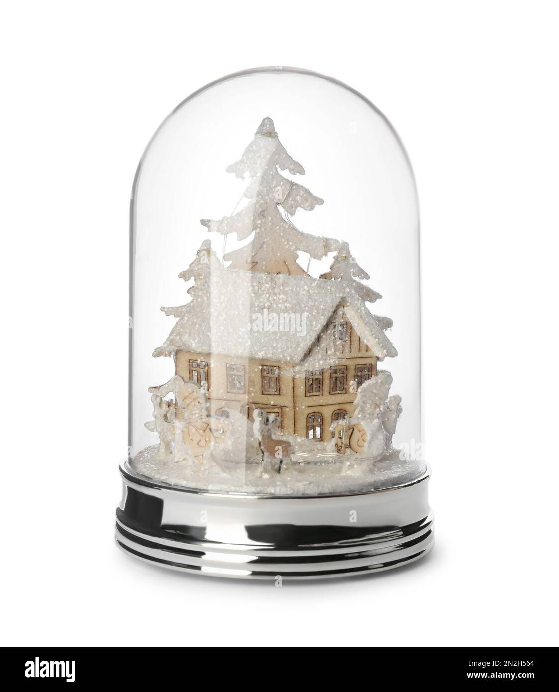 Beautiful snow globe with house and trees isolated on white Stock Photo ...