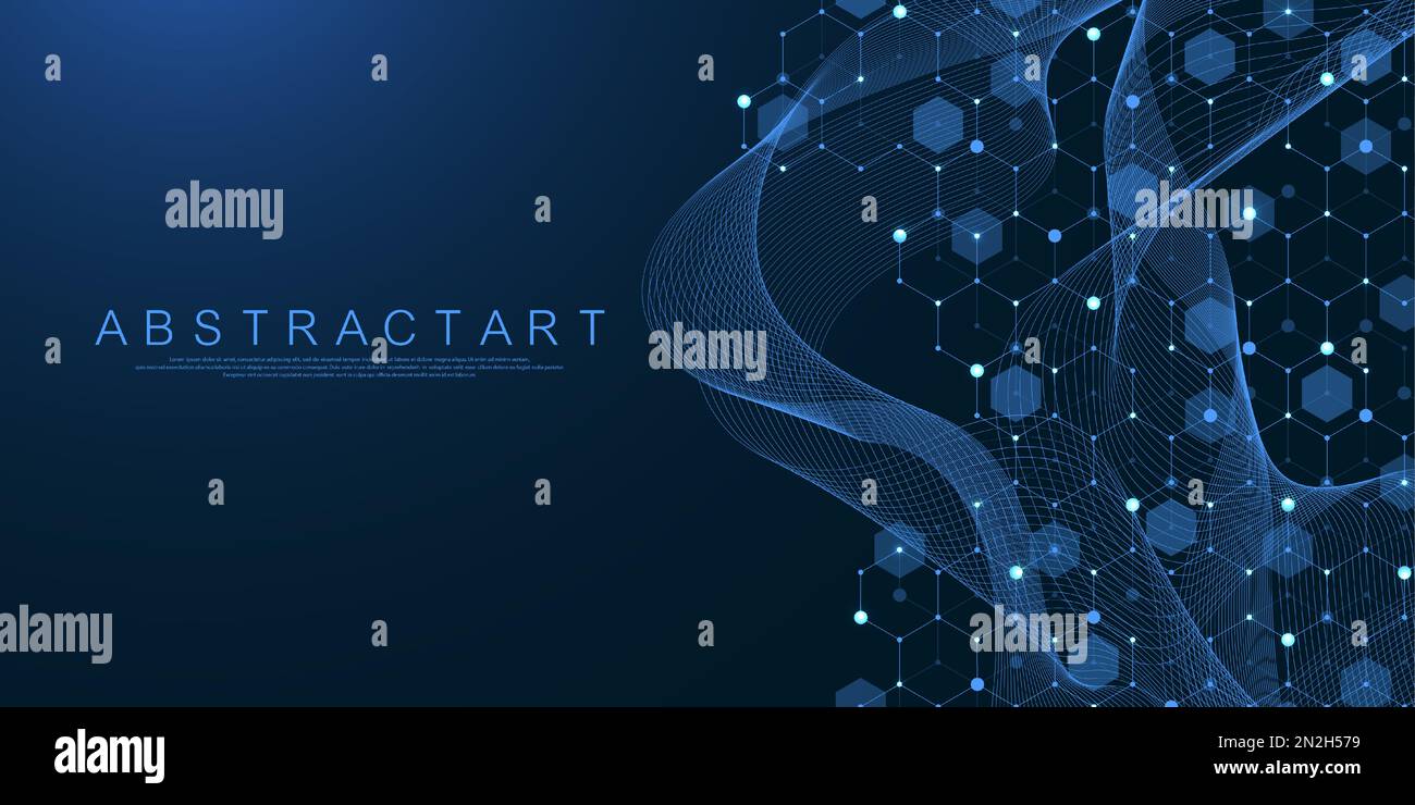 Modern scientific abstract background with hexagon shapes, lines and dots. Innovation concept ...