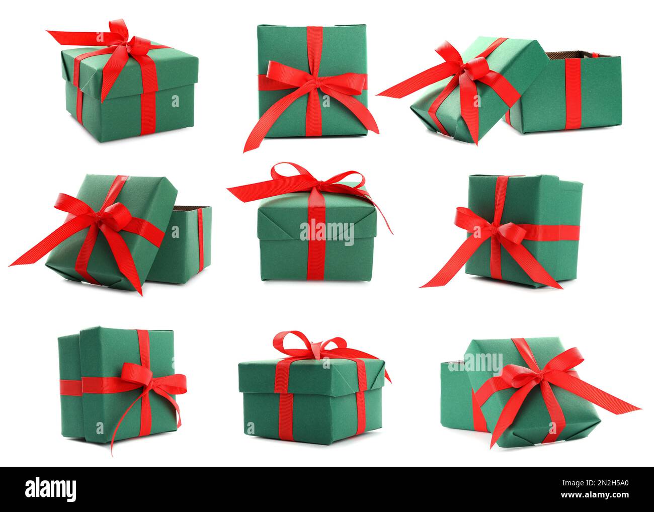 Collage with Christmas gift box on white background, views from ...