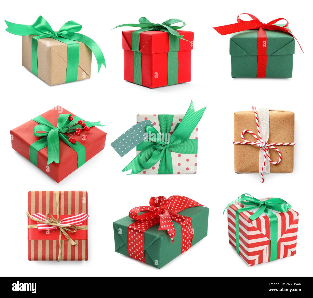 Set of different Christmas gift boxes on white background Stock Photo ...