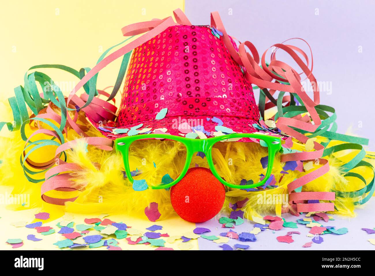 Carnival costume accessories isolated with colored background. Pink ...