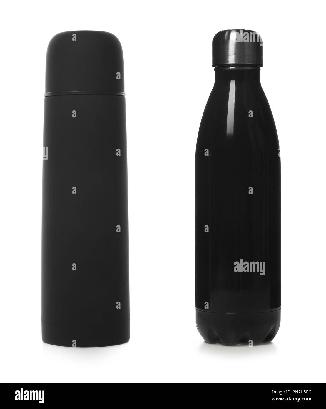 Modern thermos and bottle isolated on white Stock Photo - Alamy