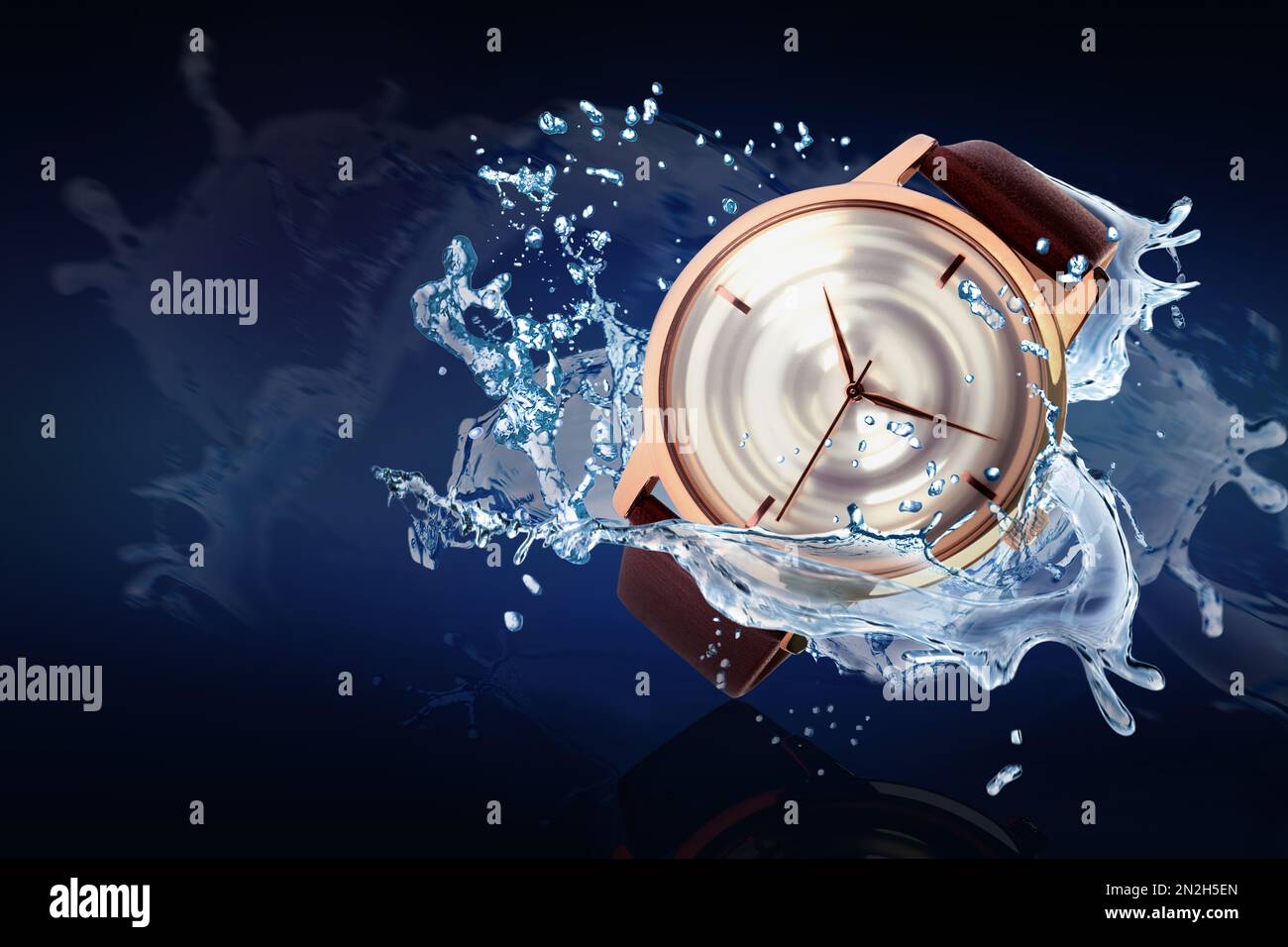 Luxury men's watch in water splashes demonstrating its waterproof Stock ...