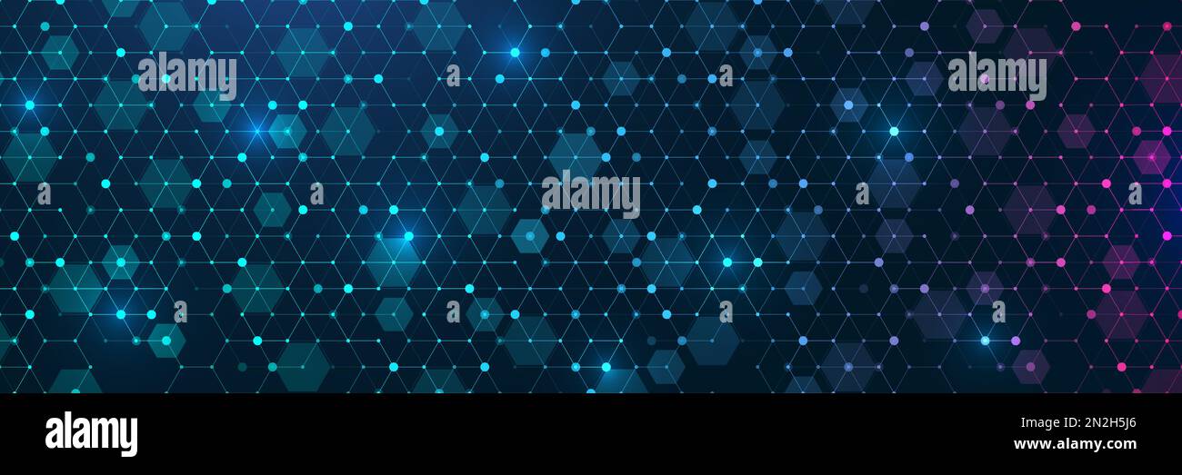 Technology abstract lines and dots connect background with hexagons. Global connection digital ...