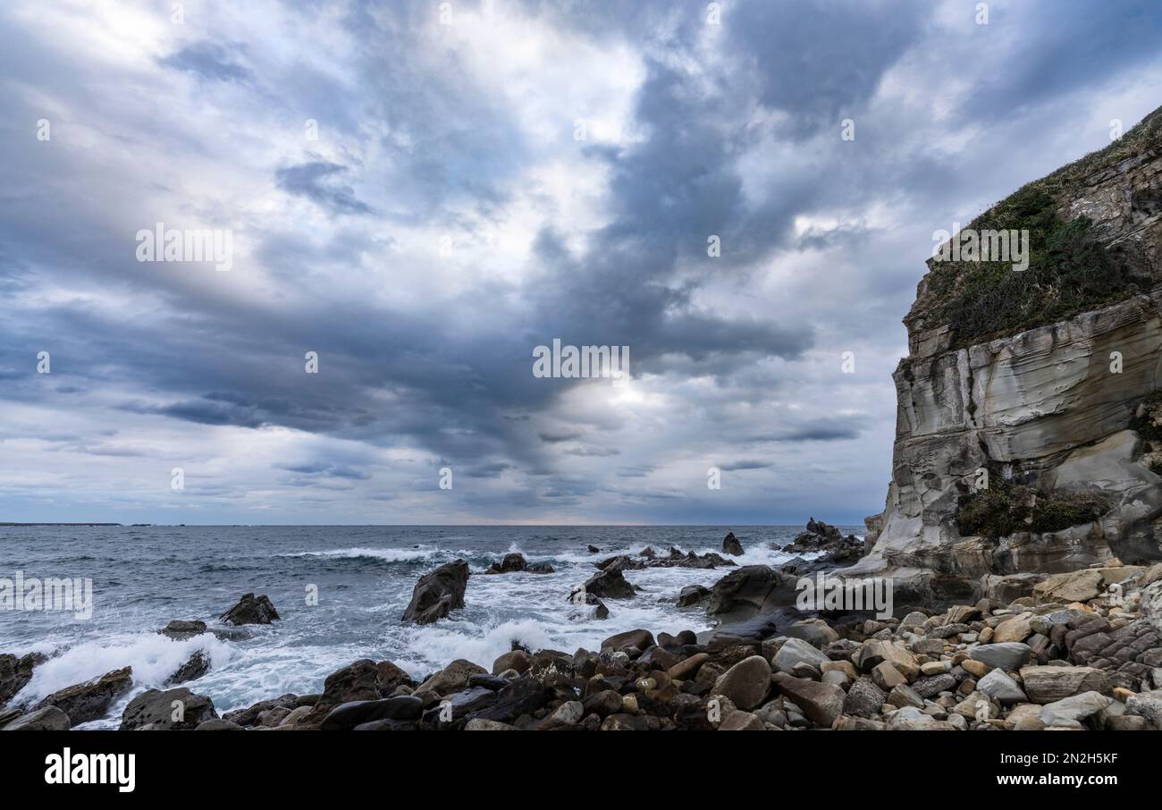 The rocky shore and cliff at Inubosaki (Cape Inubo) in Choshi, Chiba ...