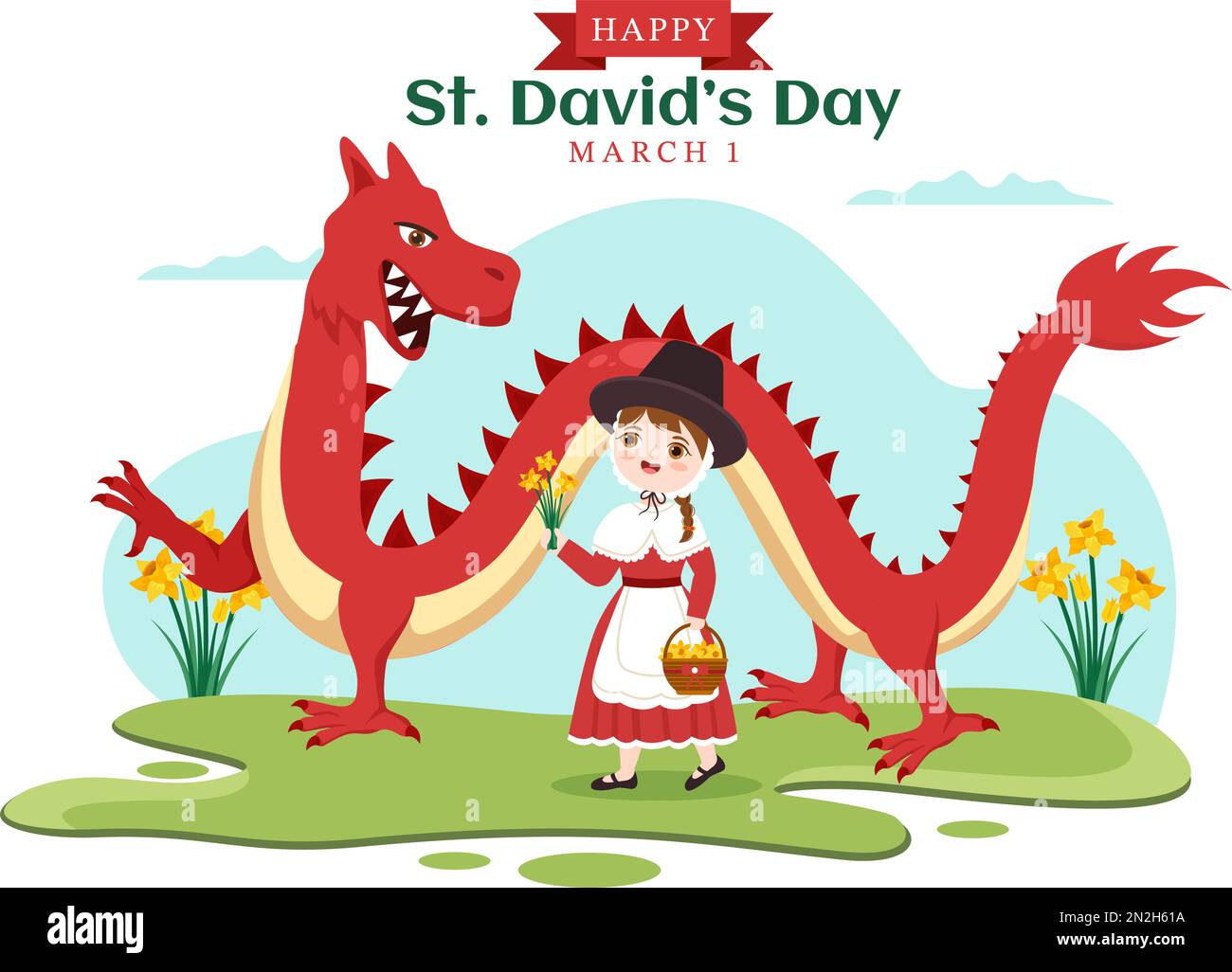 Happy St David's Day on March 1 Illustration with Kids Welsh Dress ...