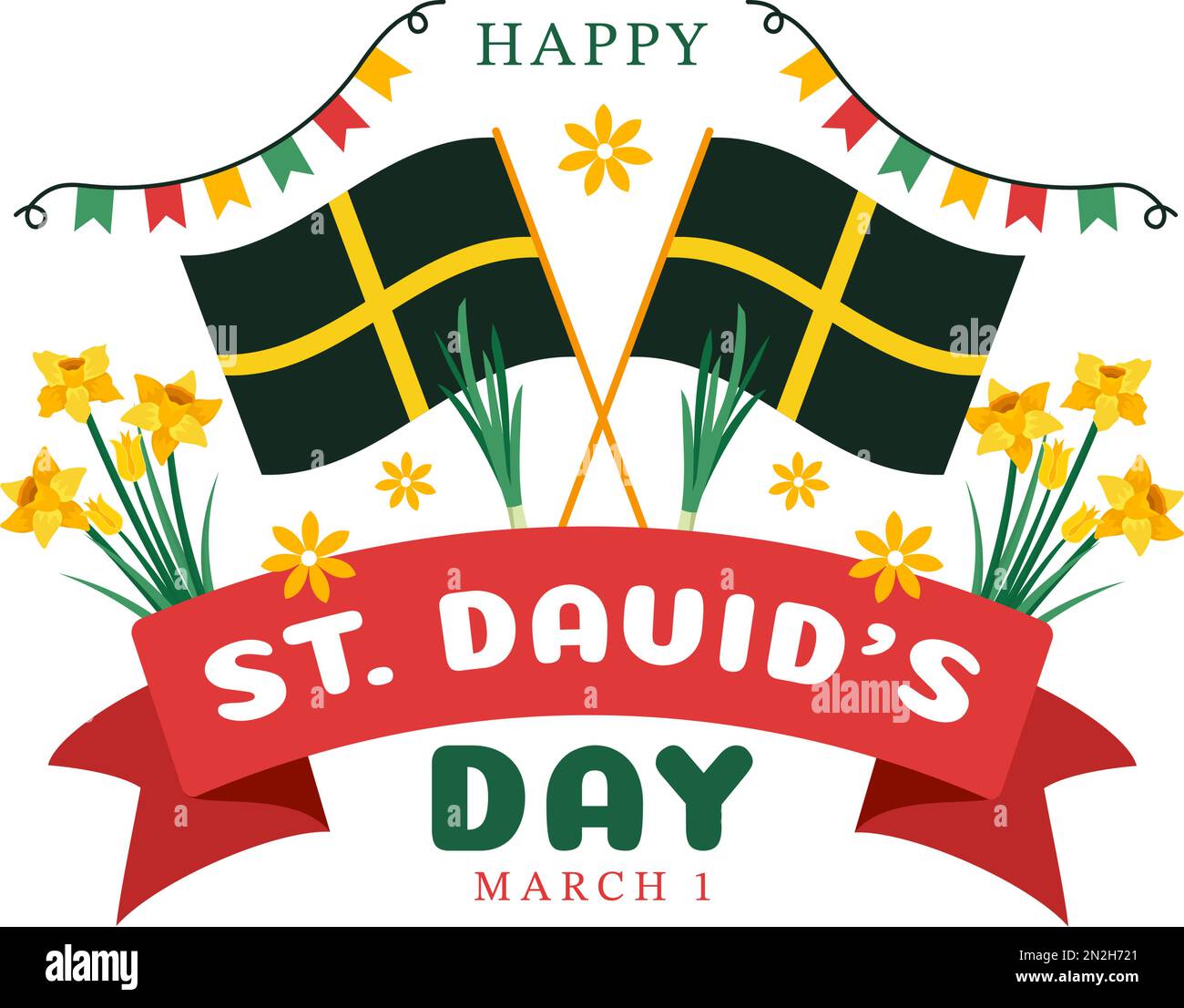 Happy St David's Day on March 1 Illustration with Welsh Dragons and ...
