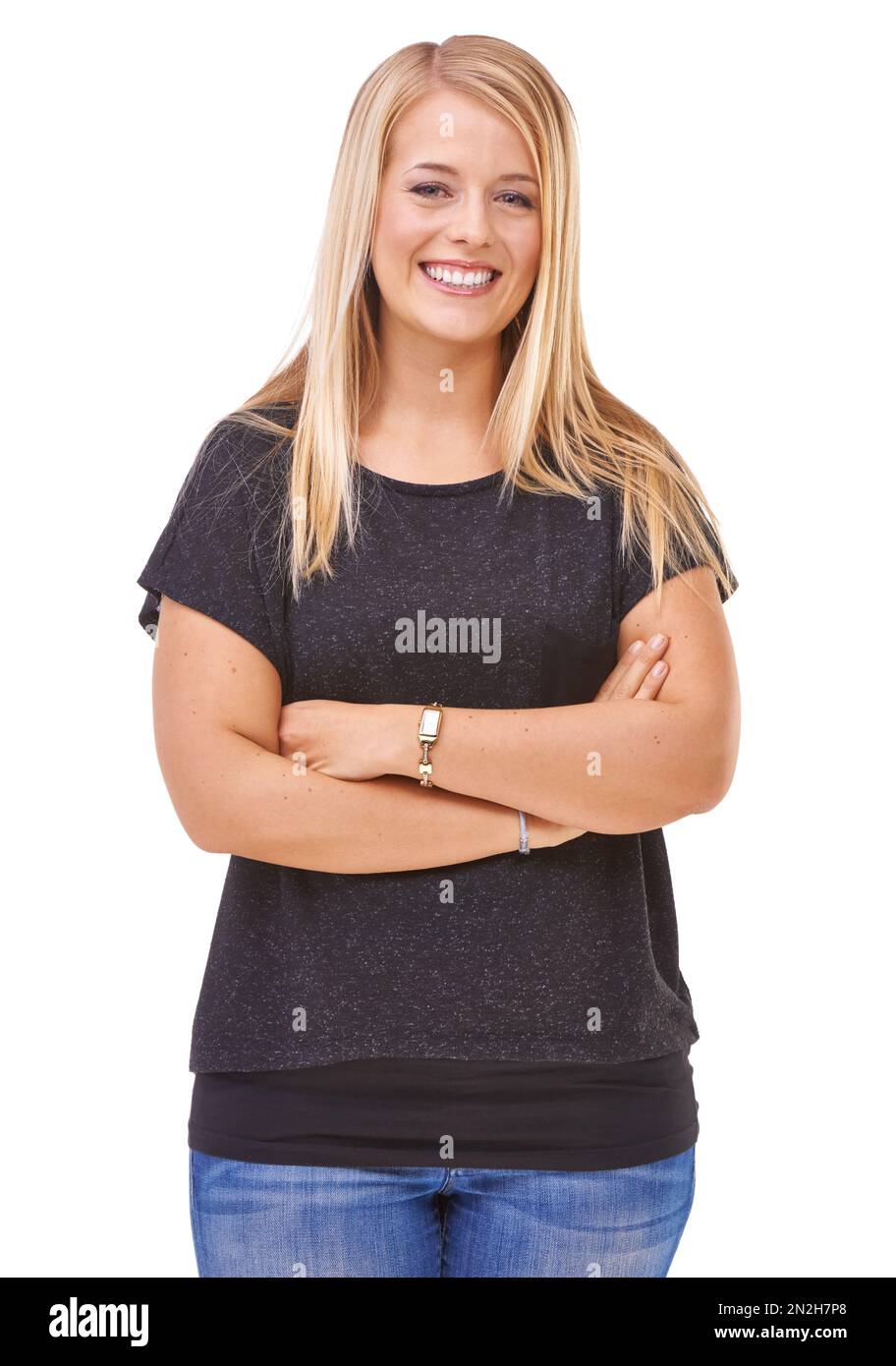 One confident woman. a beautiful plus size model isolated on white ...