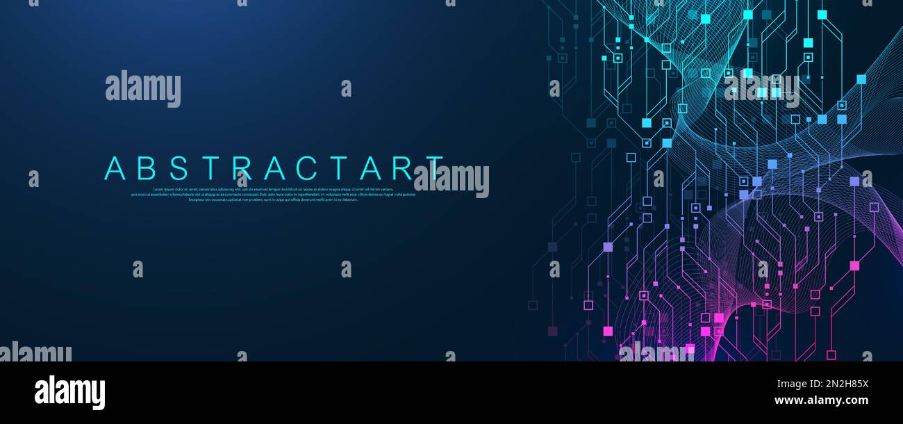 Modern technology circuit board texture background design. Waves flow. Quantum explosion ...