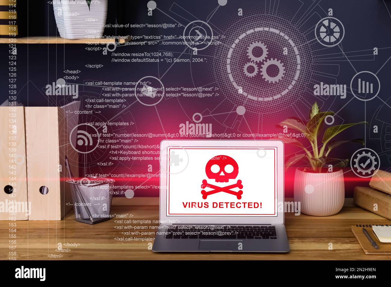 Warning on hacking background screen hi-res stock photography and ...