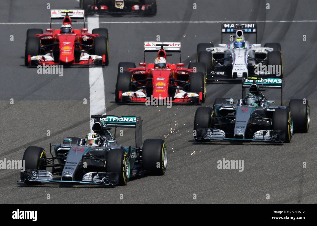 Mercedes driver Lewis Hamilton (44) of Britain leads the field at the ...
