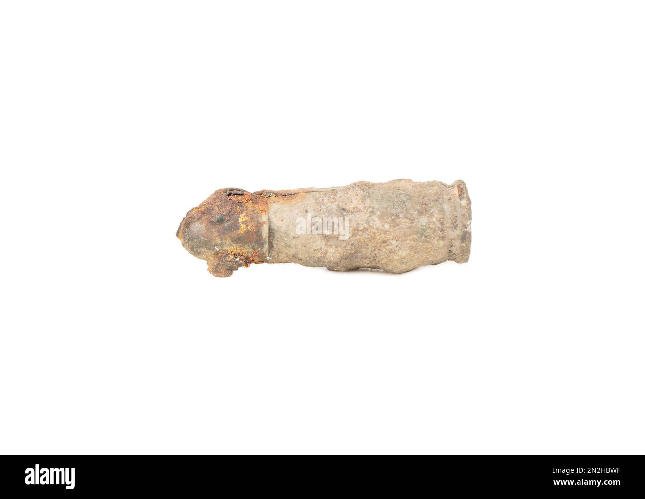Old rusty bullet from a pistol from the Second World War isolate on a ...