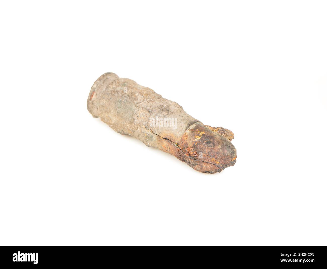 Old rusty bullet from a pistol from the Second World War isolate on a ...