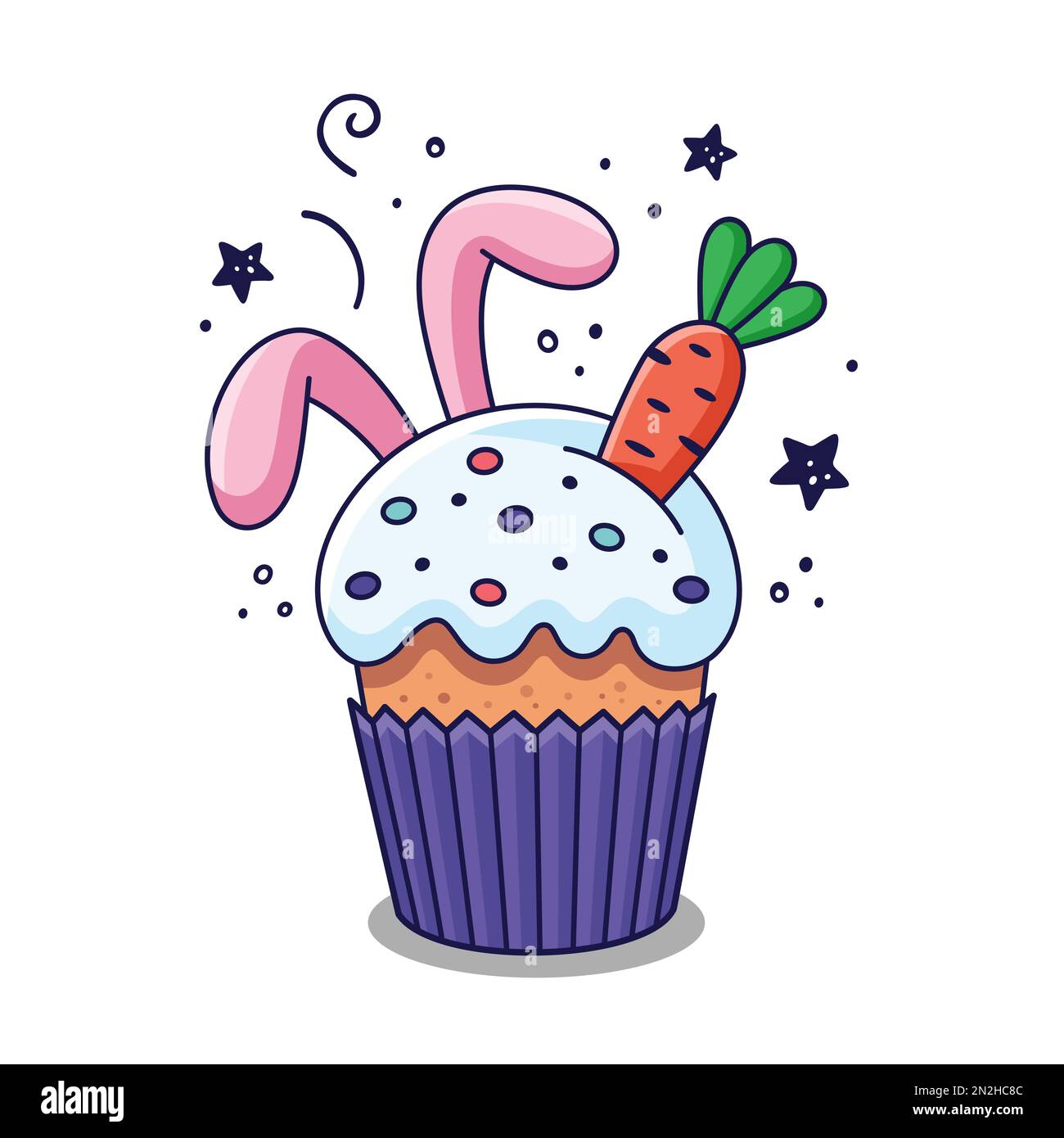 Easter cake with rabbits ears and carrot in cartoon style. Easter ...