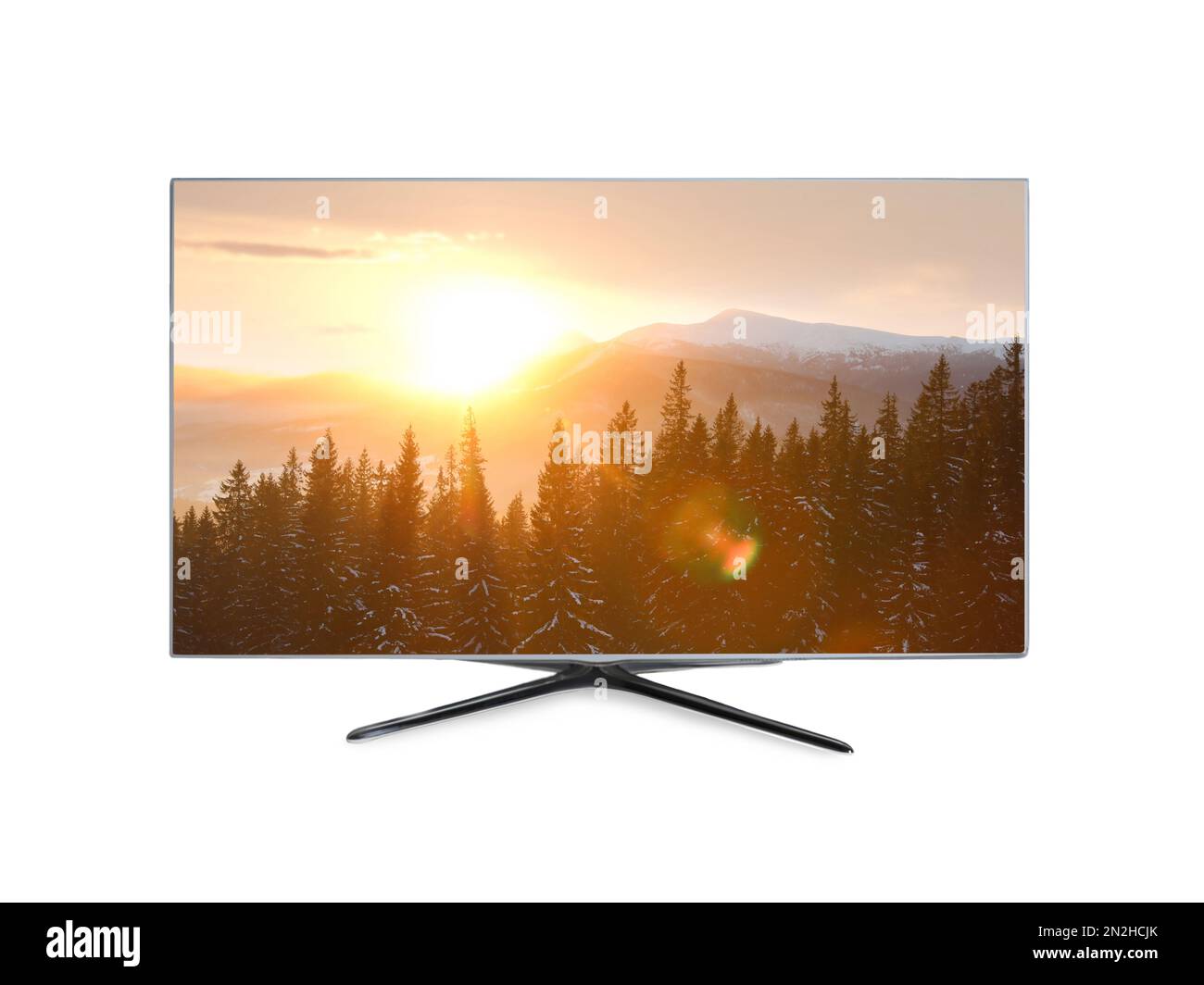 Modern wide screen TV monitor isolated on white Stock Photo - Alamy
