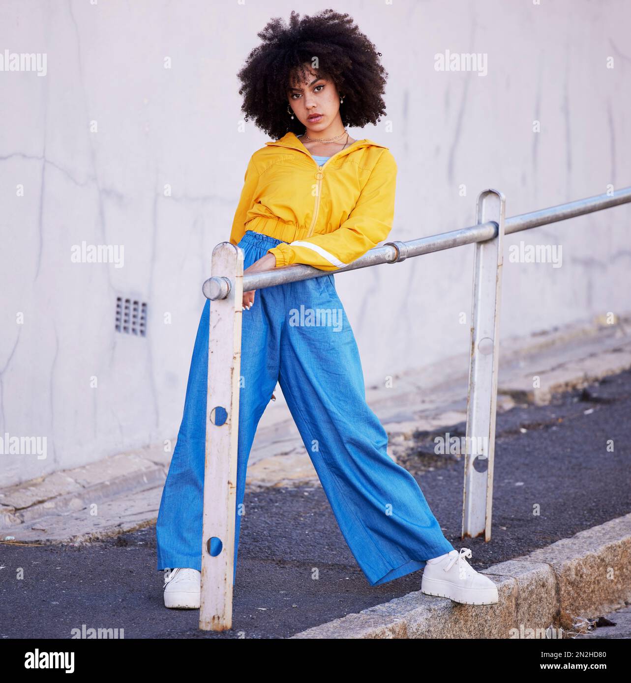 Black woman, portrait and urban fashion in the city for stylish or ...