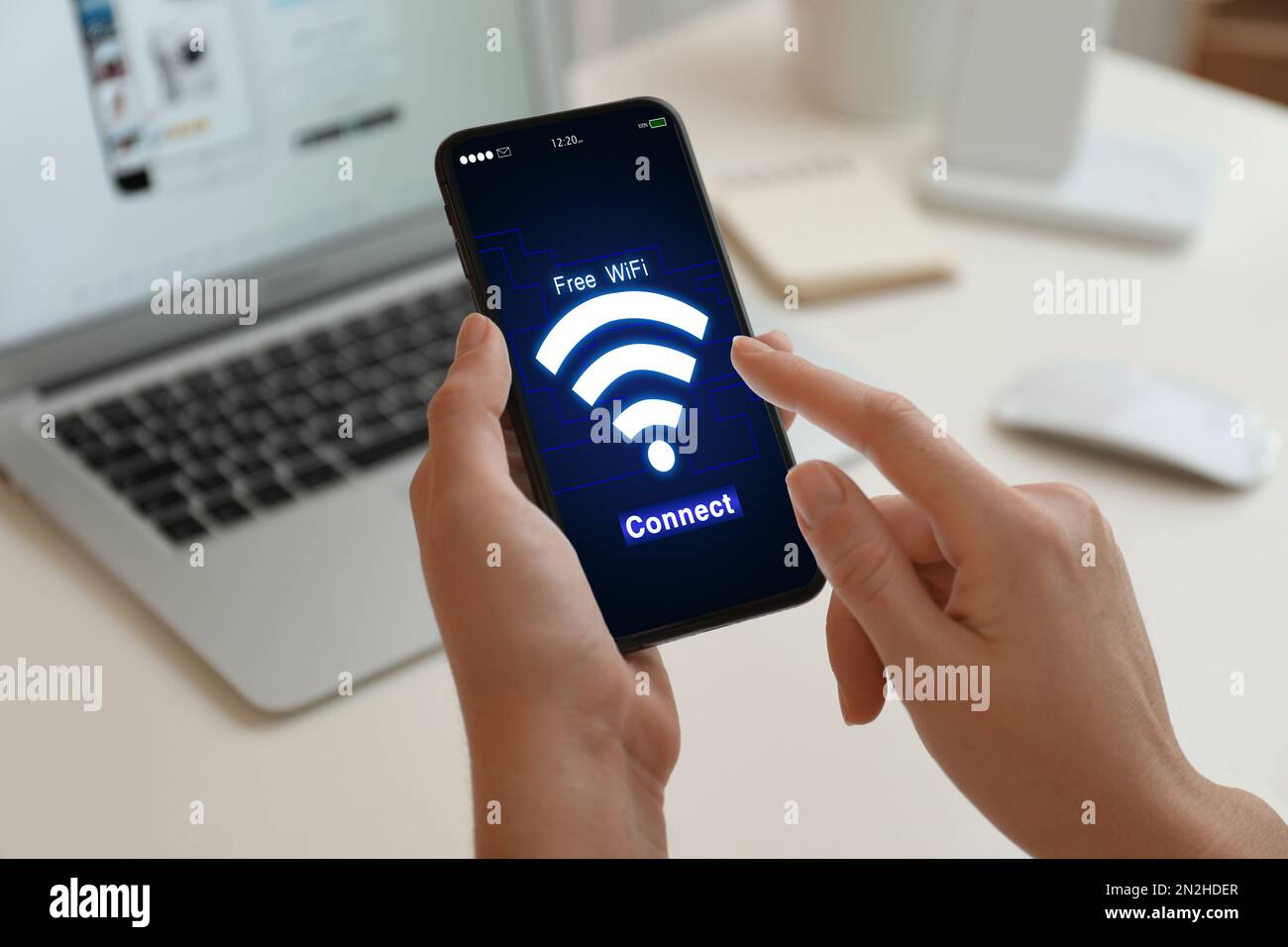 Using smartphone hands connecting digital hi-res stock photography and ...