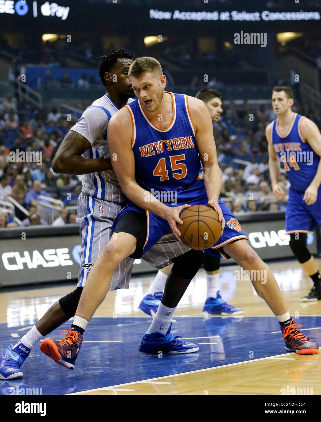 New York Knicks' Cole Aldrich (45) makes a move to the basket against ...