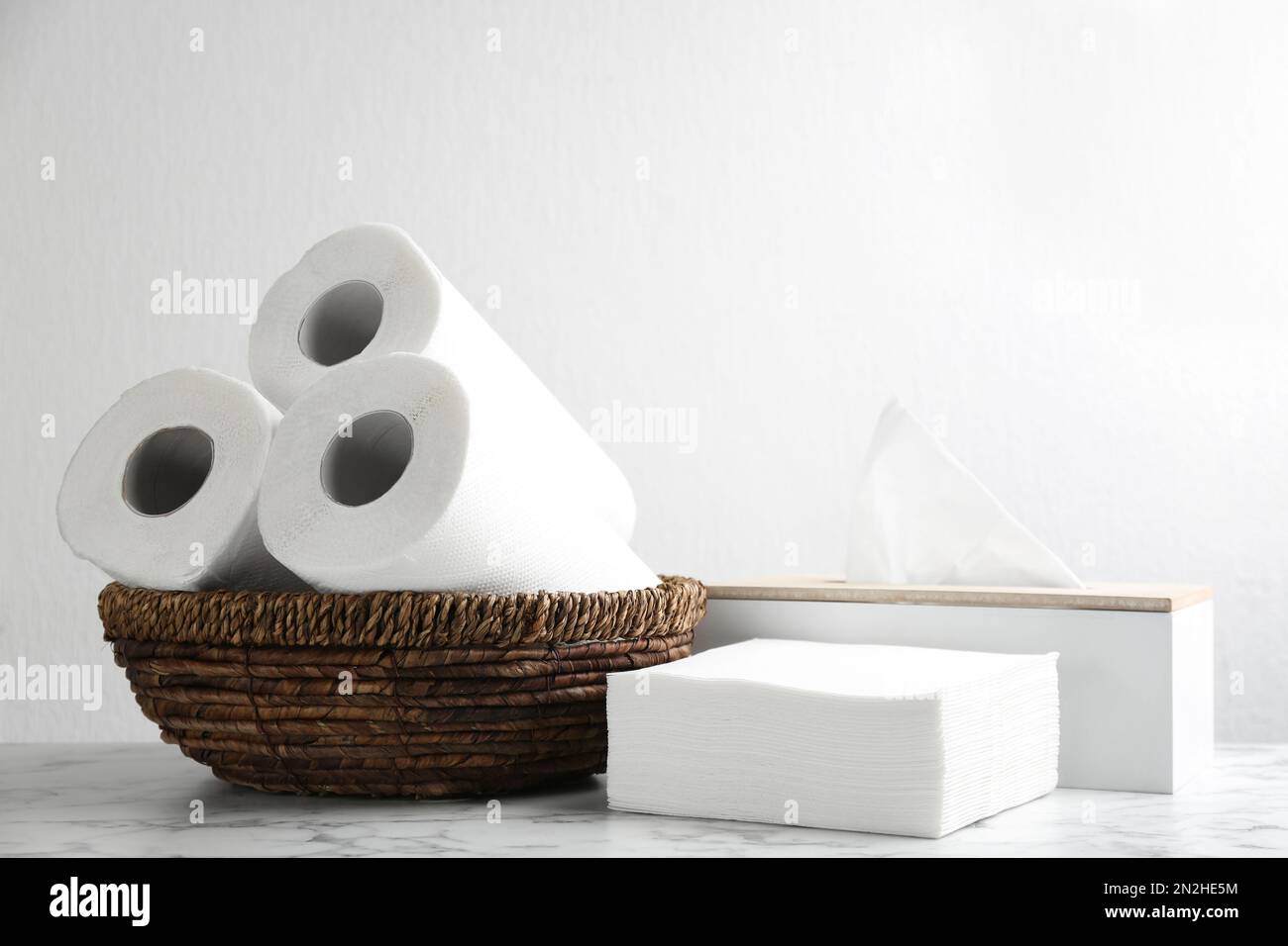 Clean paper tissues on white marble table Stock Photo - Alamy