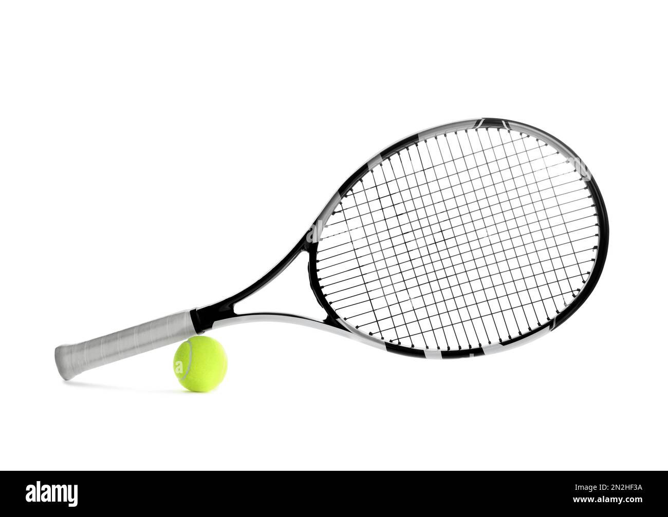 Tennis racket and ball on white background. Sports equipment Stock ...